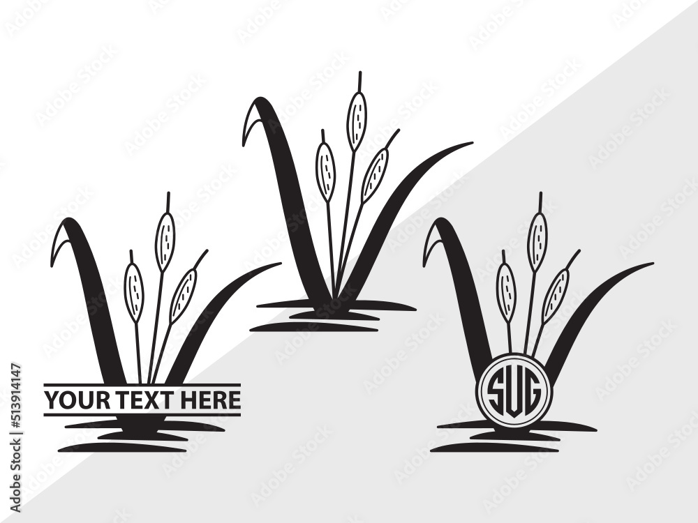 Cattail Monogram SVG | Bulrush Plant Svg | Cattail Flower Svg | Grass ...