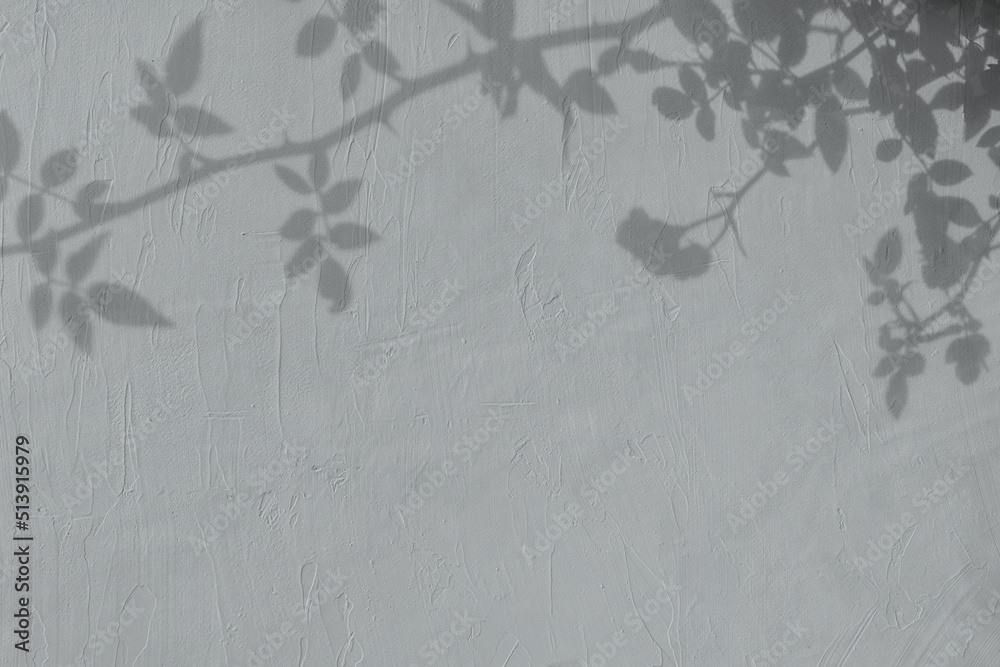 Abstract tree leaves shadows on gray concrete wall texture with ...