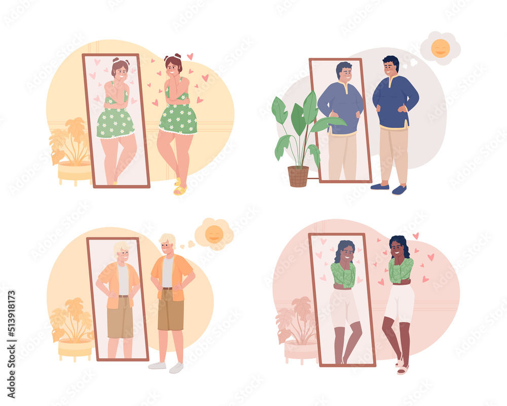 Body Positive 2d Vector Isolated Illustration Set Self Accepting Flat