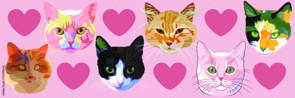 Vector cats of different breeds. Illustration of cats for printing on ...