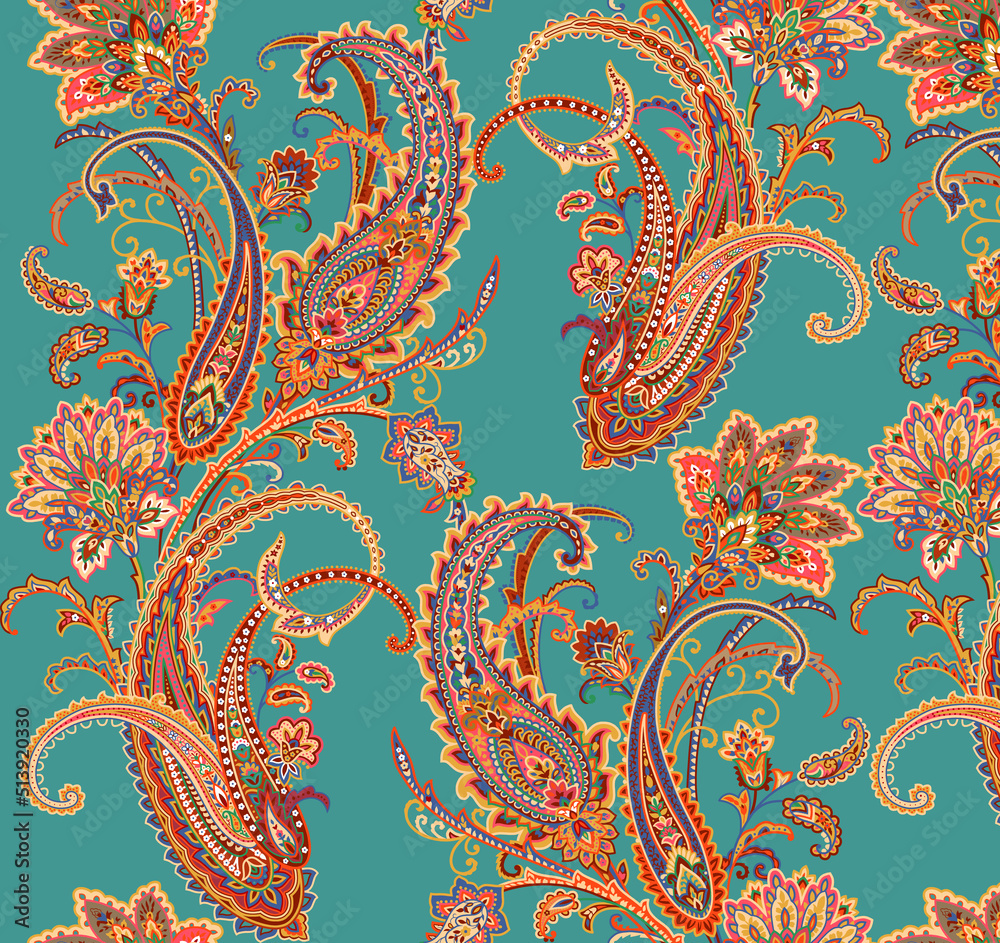 seamless floral pattern Paisley graphical surface pattern outlined ...