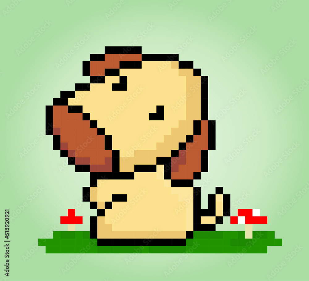 8 bit pixel sitting puppy . Animals for asset games in vector ...