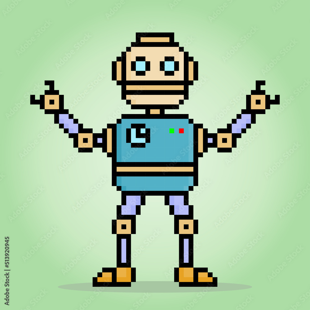 8 bit pixel robot in vector illustrations for game assets. Stock Vector ...