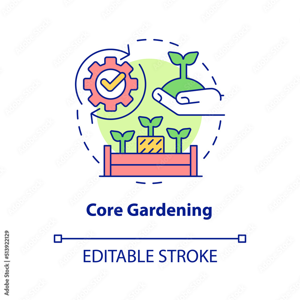 Core gardening concept icon. Raised bed planting. Add straw. Gardening ...