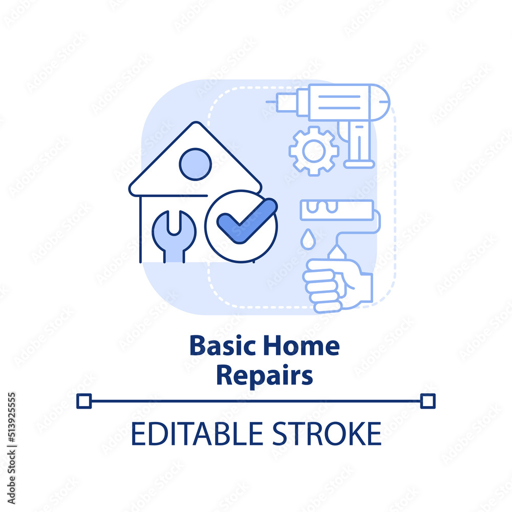 Basic home repairs light blue concept icon. Important life skill ...
