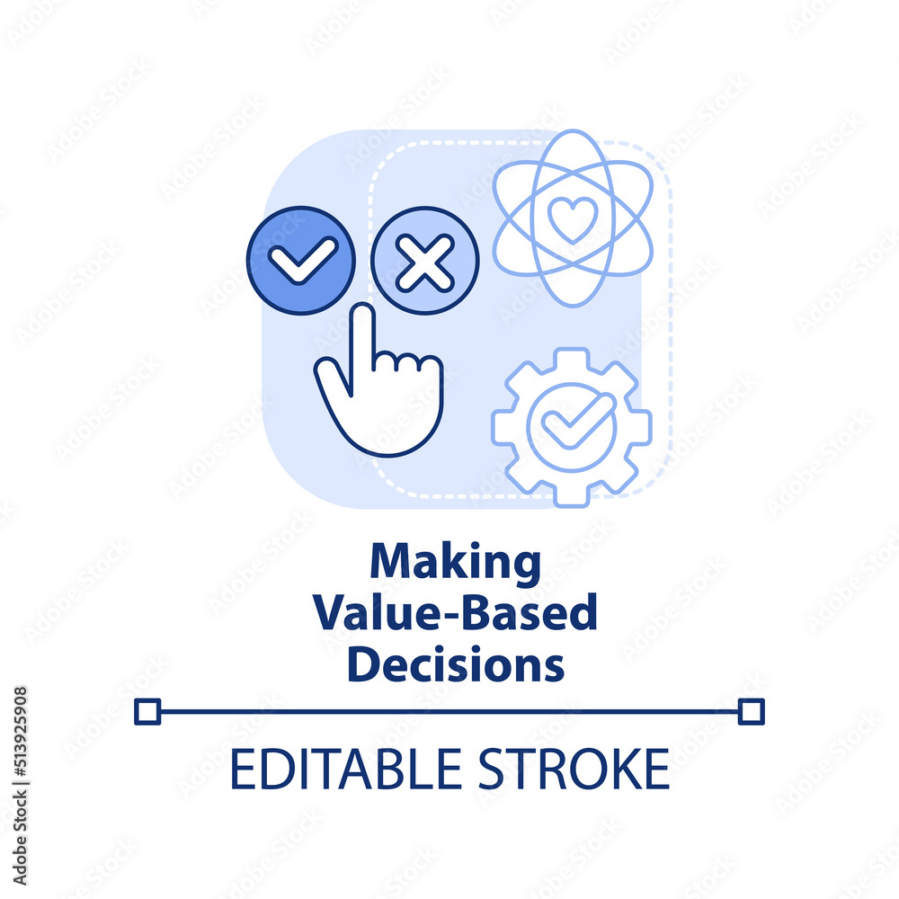 Making value-based decisions light blue concept icon. Self-management skill abstract idea thin ...