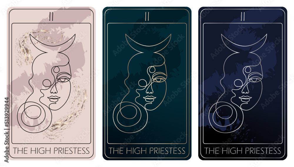 The High Priestess. A card of Major arcana one line drawing tarot cards ...