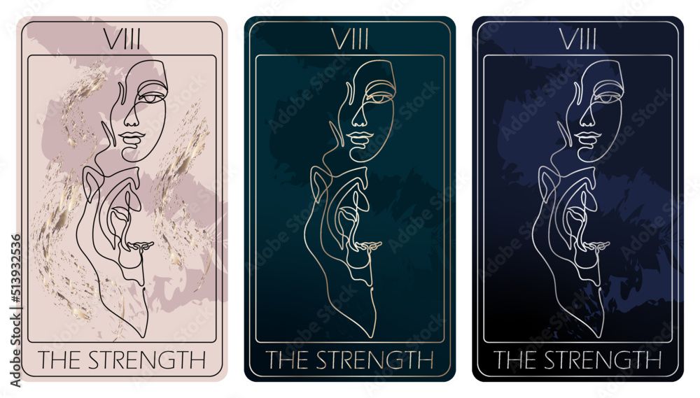 The Strength. A card of Major arcana one line drawing tarot cards ...