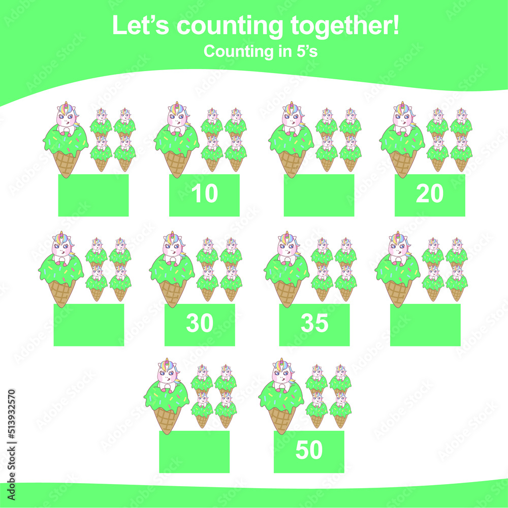 Counting in 5s. Unicorn theme. Educational printable math worksheet ...