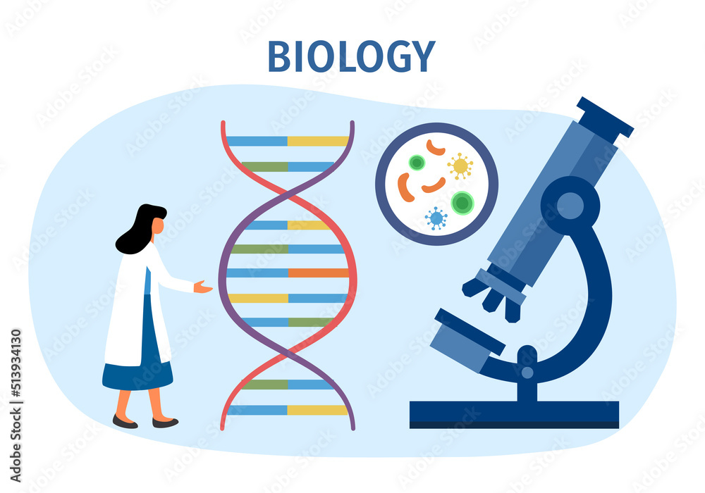 Biology science research concept vector illustration. Microscope and ...