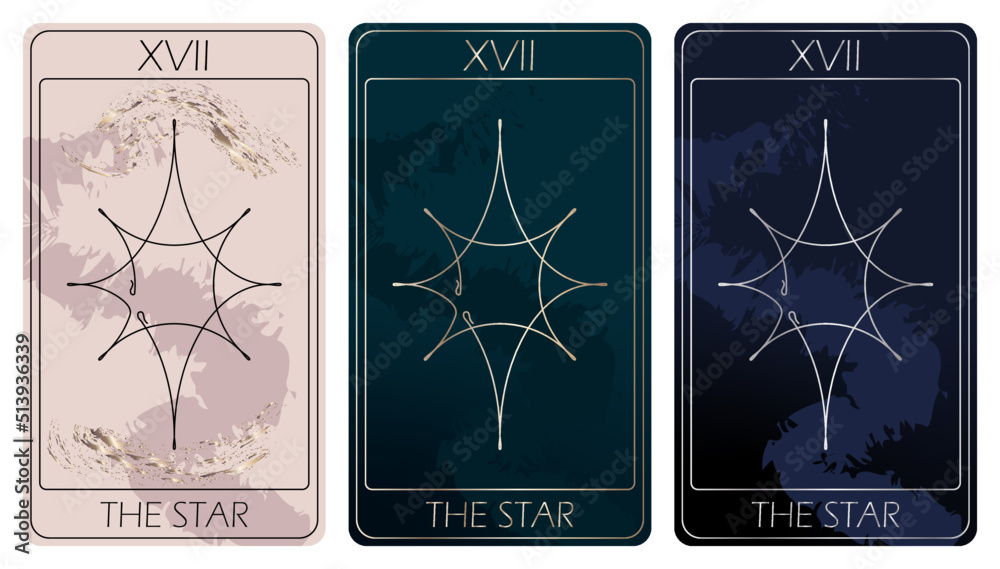 The Star. A card of Major arcana one line drawing tarot cards. Tarot ...