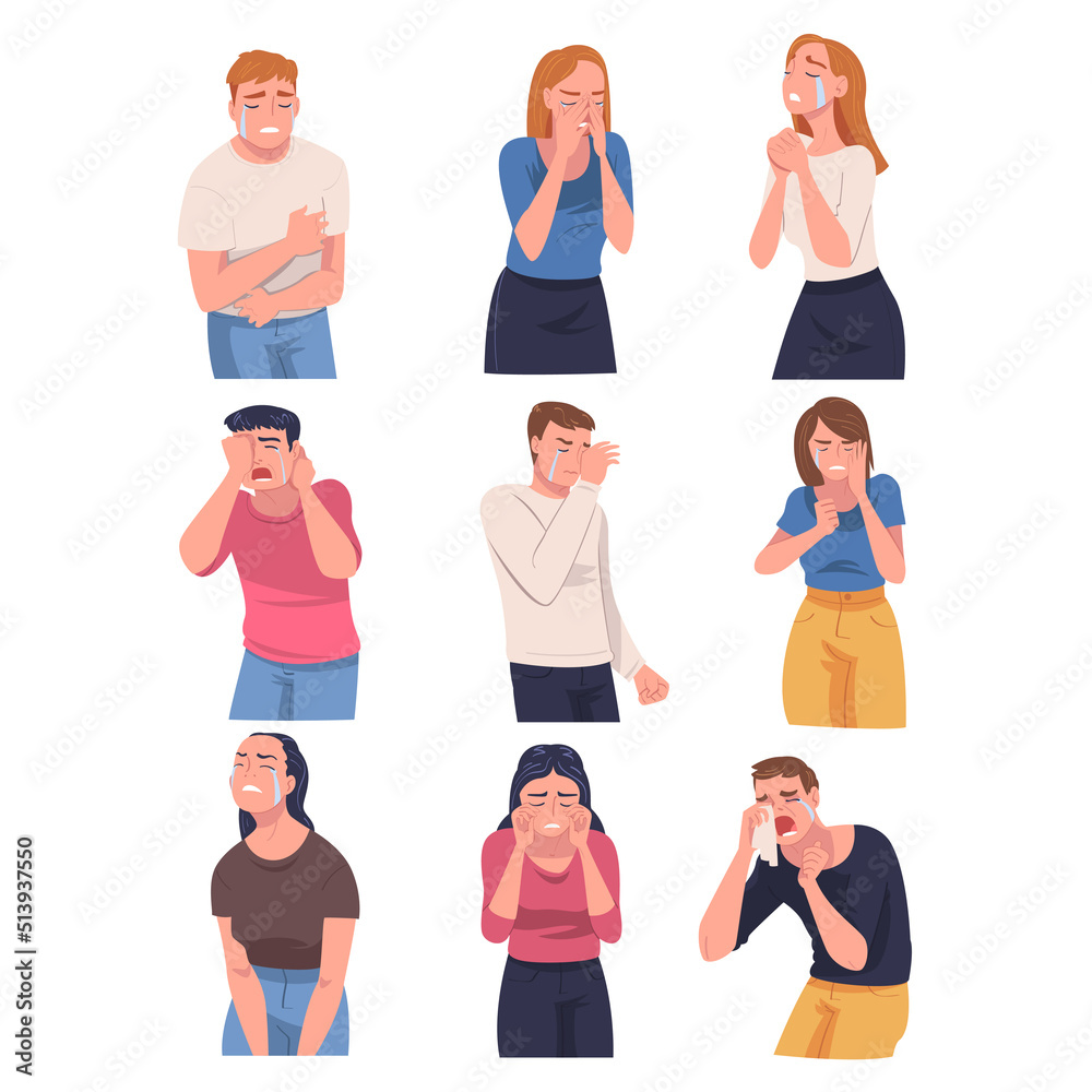 Crying People Character Weeping and Sobbing from Sorrow and Grief ...