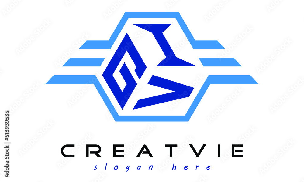 GIV three letter geometrical wings logo design vector template ...