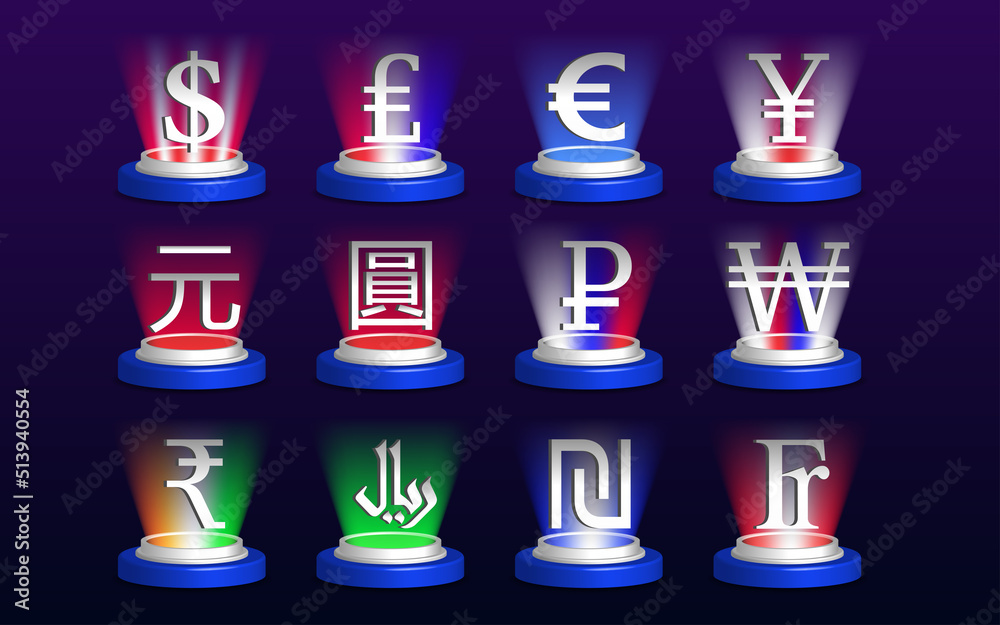 Vector 3d set of different world currency symbols. Money marks over ...