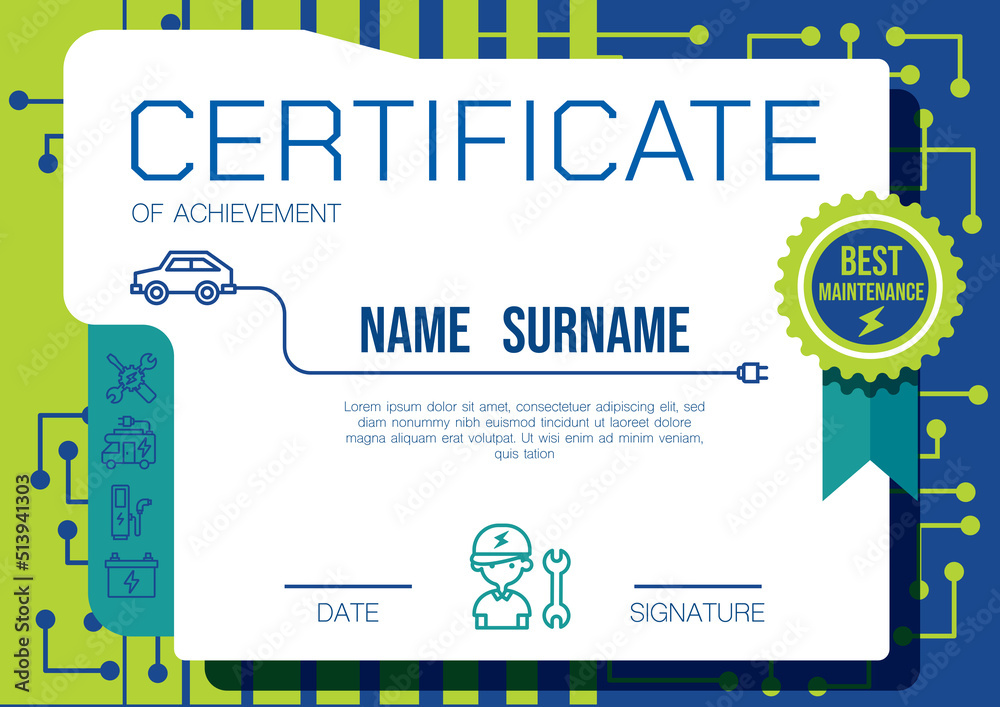 Certificate or diploma electric vehicle training template. clean energy ...