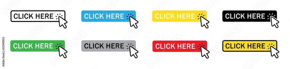 Click here icon. Click here with hand clicking icon, vector ...