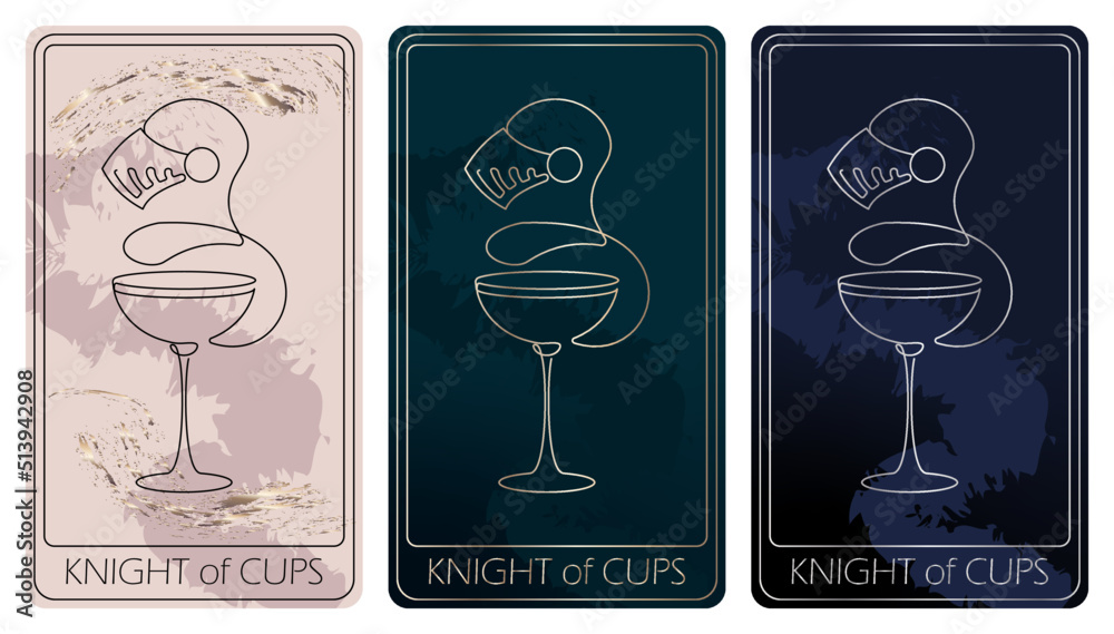 Vetor de Knight of Cups. A card of Minor arcana one line drawing tarot ...