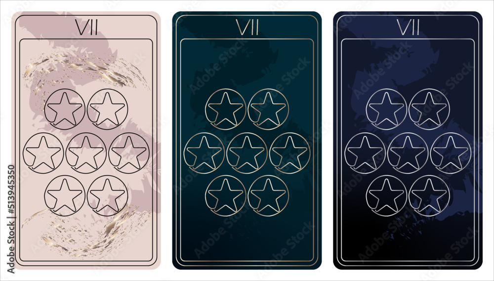 7 of Pentacles. A card of Minor arcana one line drawing tarot cards ...