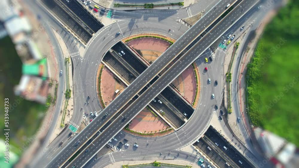 4K : Top view of Tunnel under the interchange roundabout. The ...