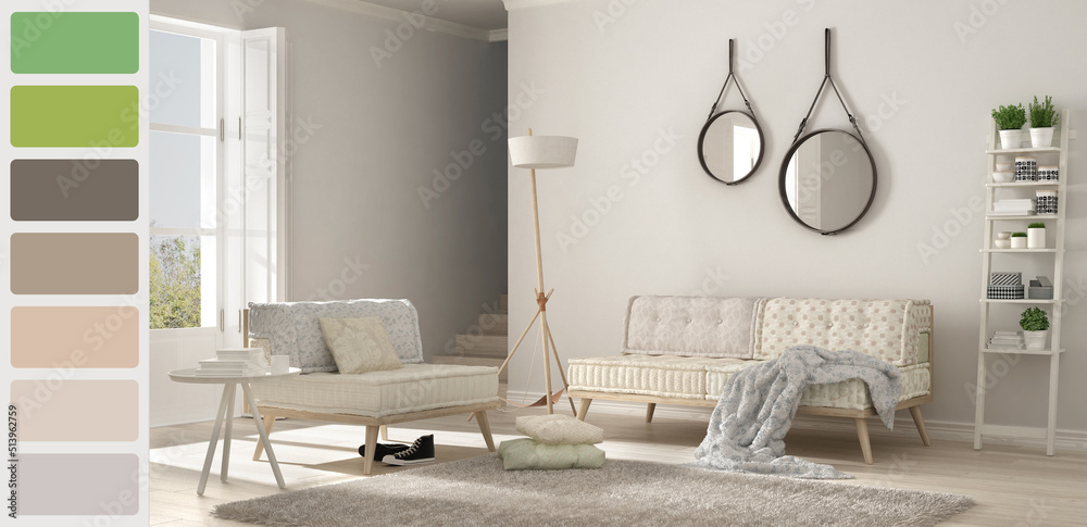 Interior design scene with palette color. Different colors and patterns ...