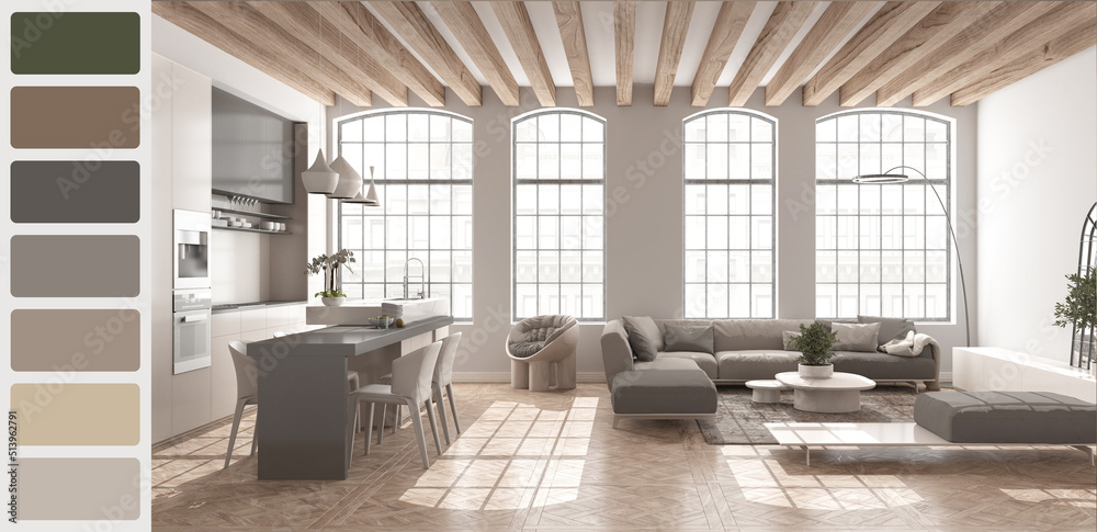 Interior design scene with palette color. Different colors and patterns ...