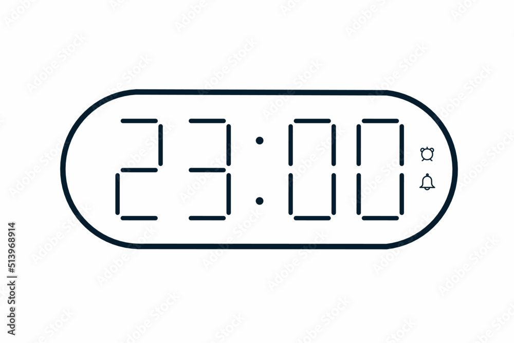 Vector flat illustration of a digital clock displaying 23.00 ...