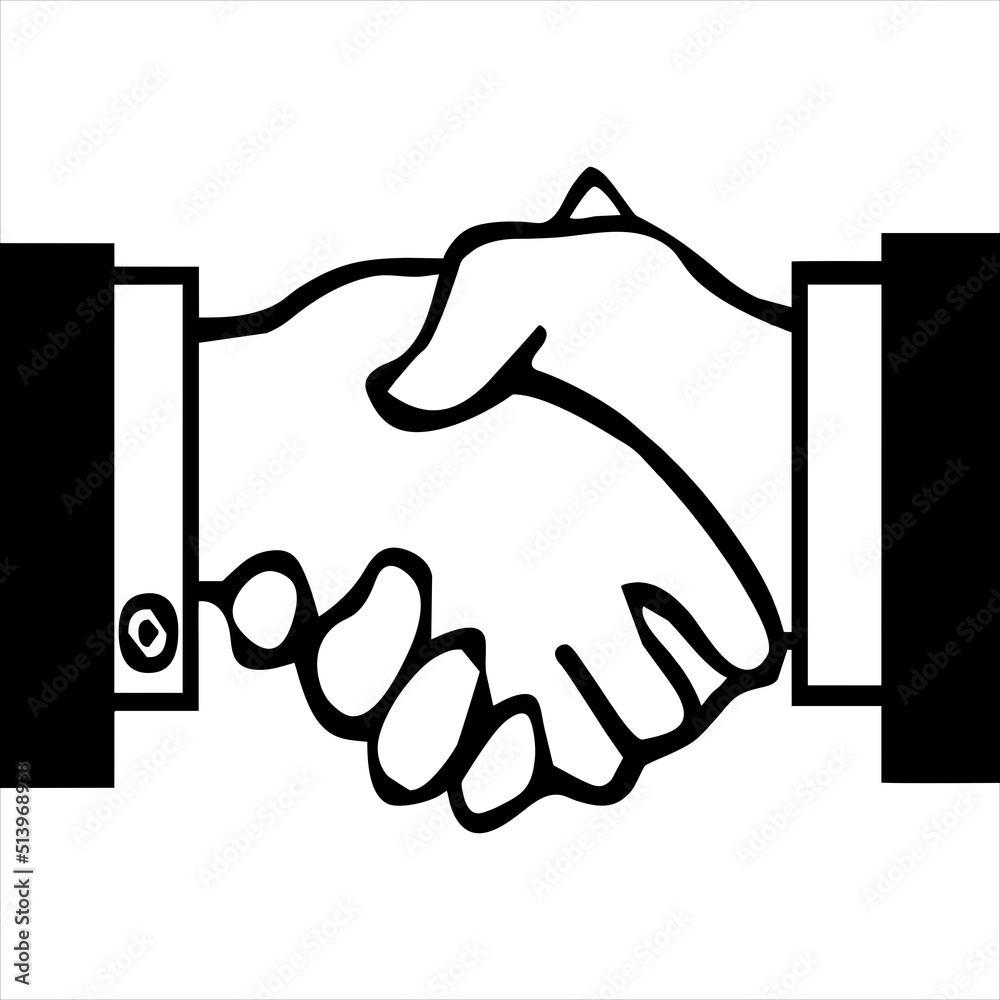 Vector, Image of handshake icon, black and white color, with ...
