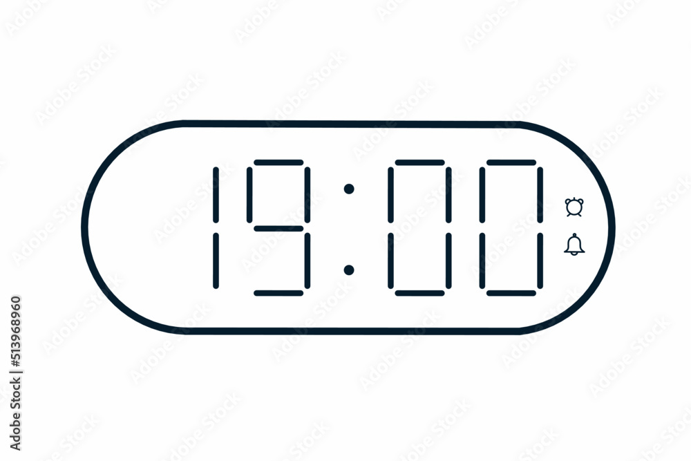 Vecteur Stock Vector flat illustration of a digital clock displaying 19 ...