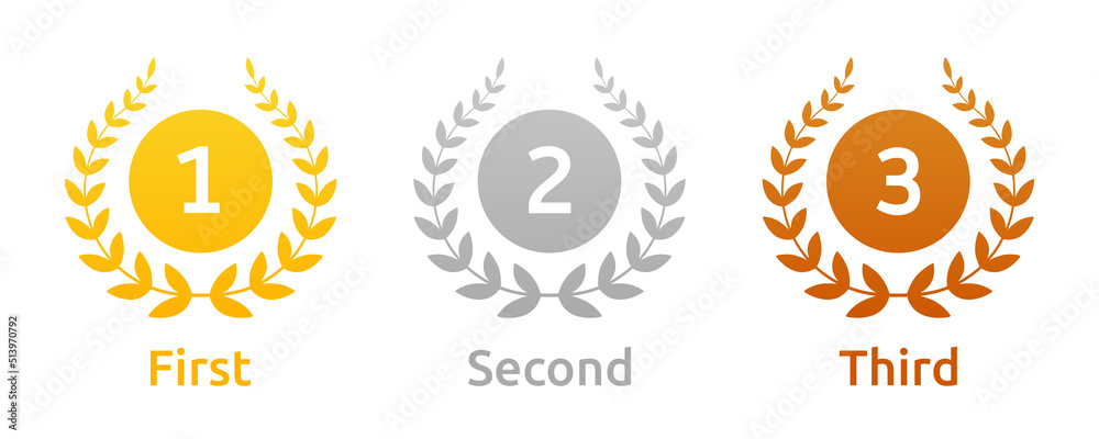 First place second place third place award in laurel wreath icon vector ...