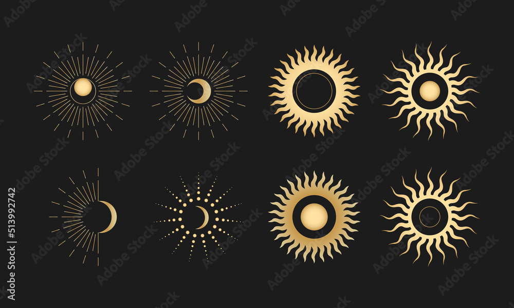 Circle pattern set with clouds, moon, sun, stars. The sun, moon phases ...