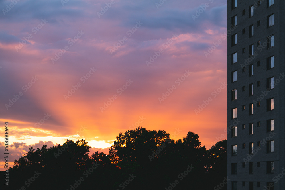 Dramatic sun beams behind the Residential Building in Hackensack New ...