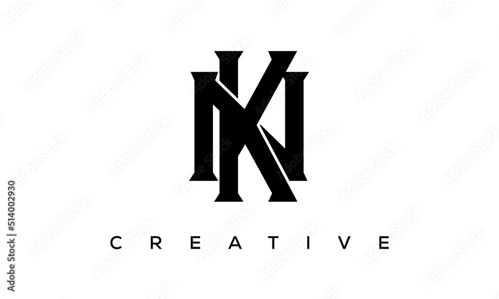 Initial letters NK, KN monogram logo design with creative style ...
