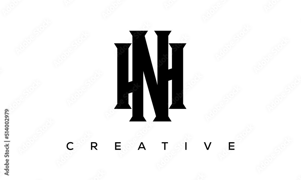 Initial letters HN, NH monogram logo design with creative style ...