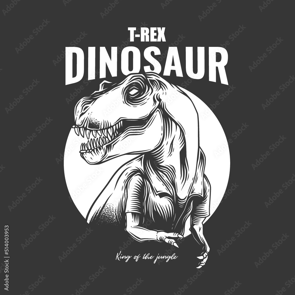 Original monochrome vector illustration of a Tyrannosaurus Rex on a ...