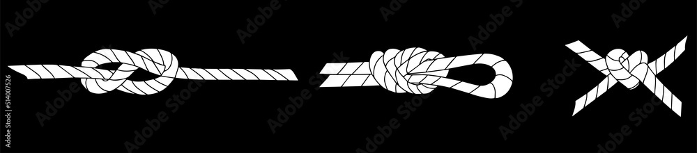 Sea rope knots and loops set. Marine rope and sailors ship knot, cord ...