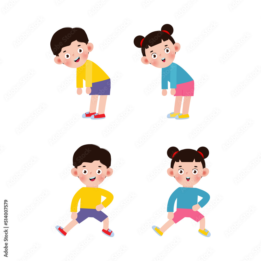 Set of Asian Kids Exercising, Children exercising ,child exercising ...