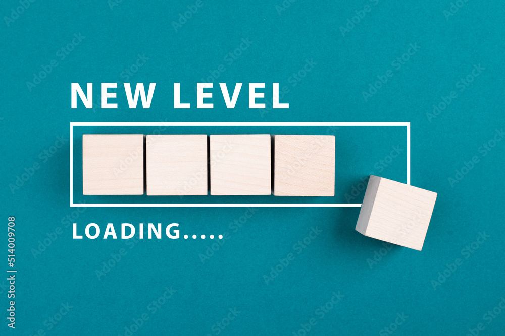 Loading bar with the words new level, education and business concept ...