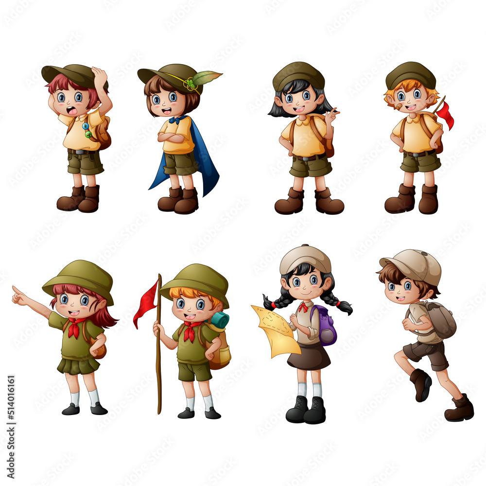 Cute little scouts cartoon set Stock Vector | Adobe Stock