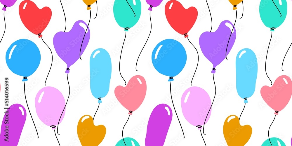 Cartoon balloons seamless pattern. Vector hand drawn illustration ...