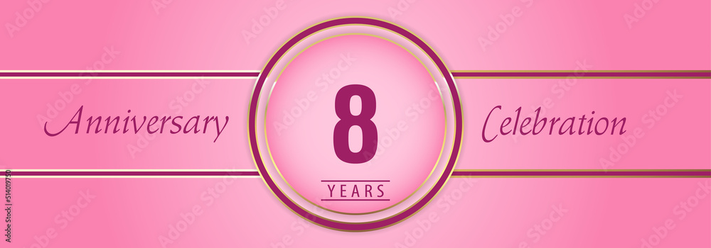 8 years anniversary celebration with gold and pink circle frames on ...