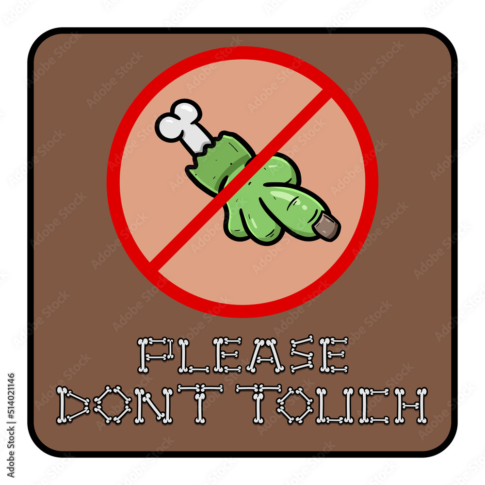 Cartoon Mascot Of Frankenstein Hands With Dont Touch Signboard. Stock ...