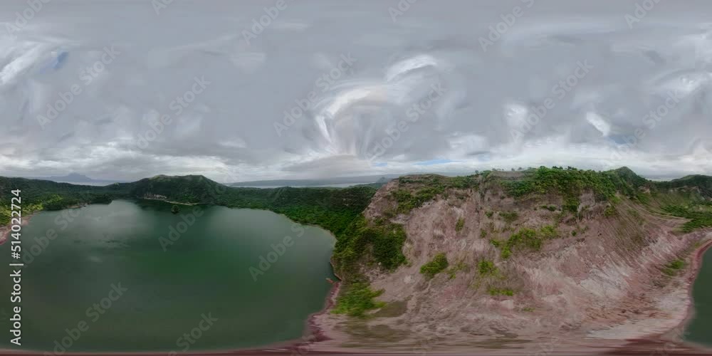 Lake crater at Taal volcano. aerial view, VR 360. Tagaytay, Philippines ...