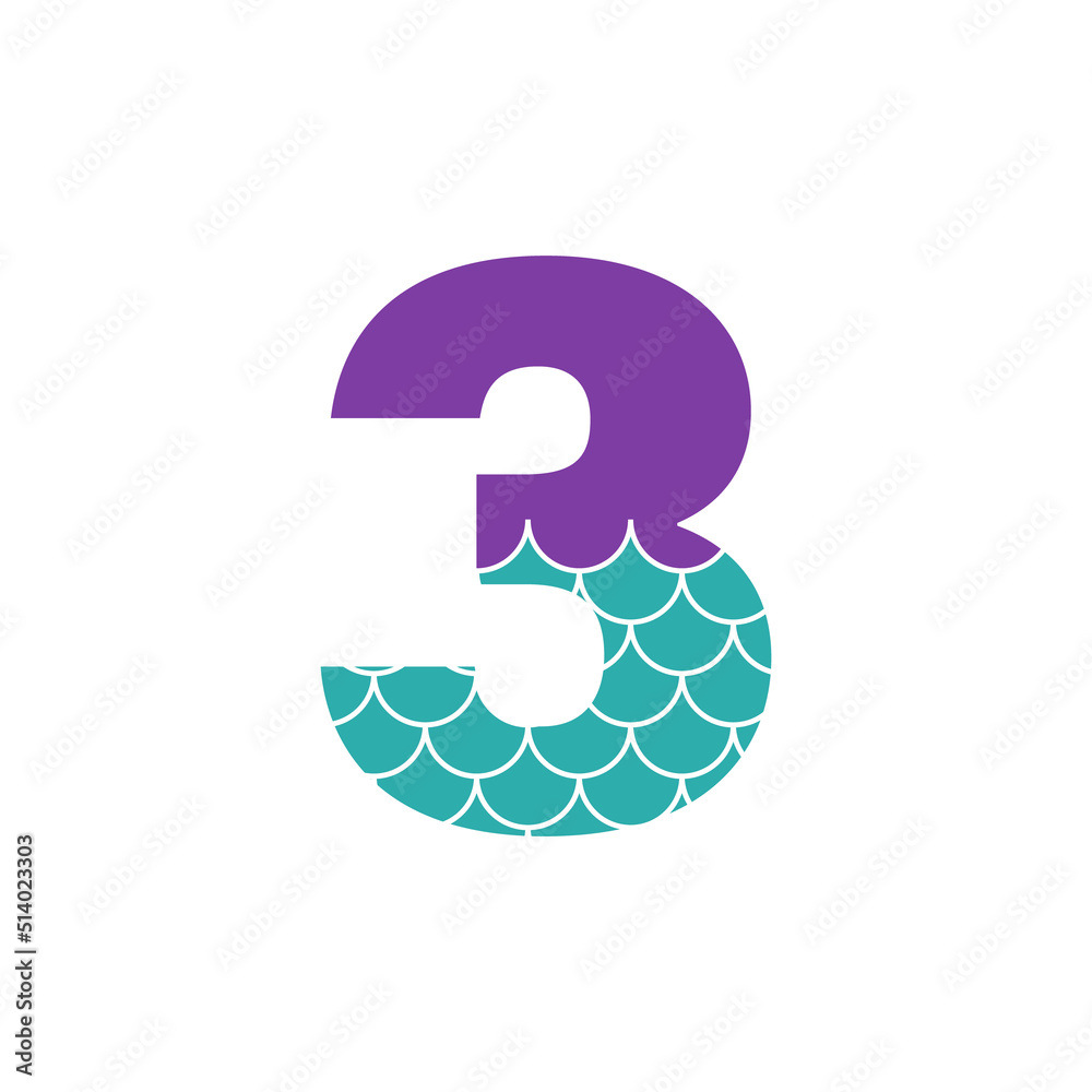 Mermaid birthday number 3. Clipart image isolated on white background ...