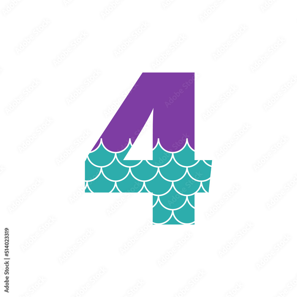 Mermaid birthday number 4. Clipart image isolated on white background ...