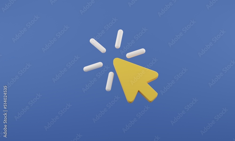 White and yellow arrow pointer 3d rendering illustration icon, cursor ...