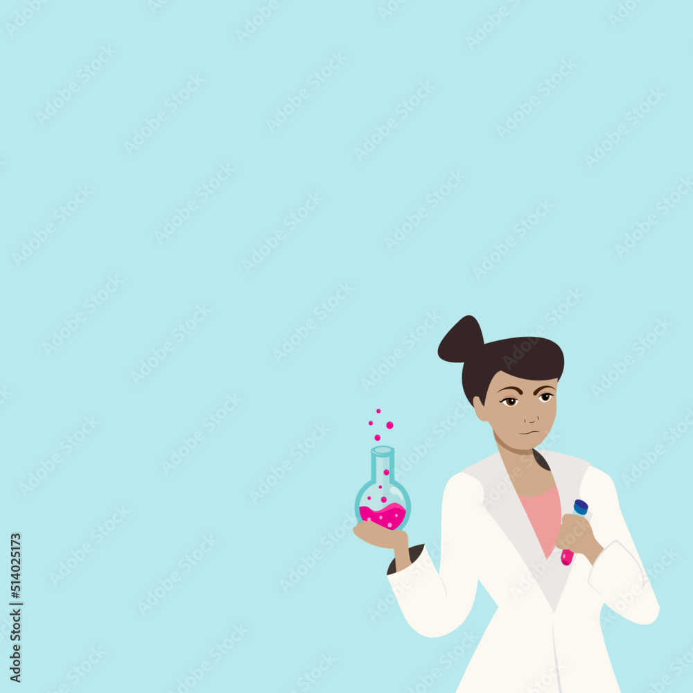 Science vector background of female scientist holding a flask and test ...