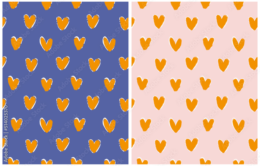 Cute Irregular Romantic Seamless Vector Pattern with Light Orange Hand ...