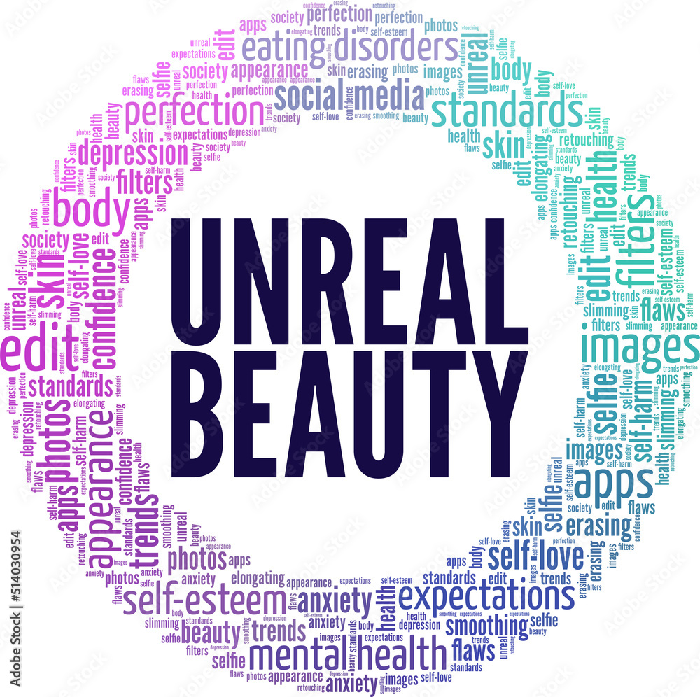 Unreal Beauty word cloud conceptual design isolated on white background ...