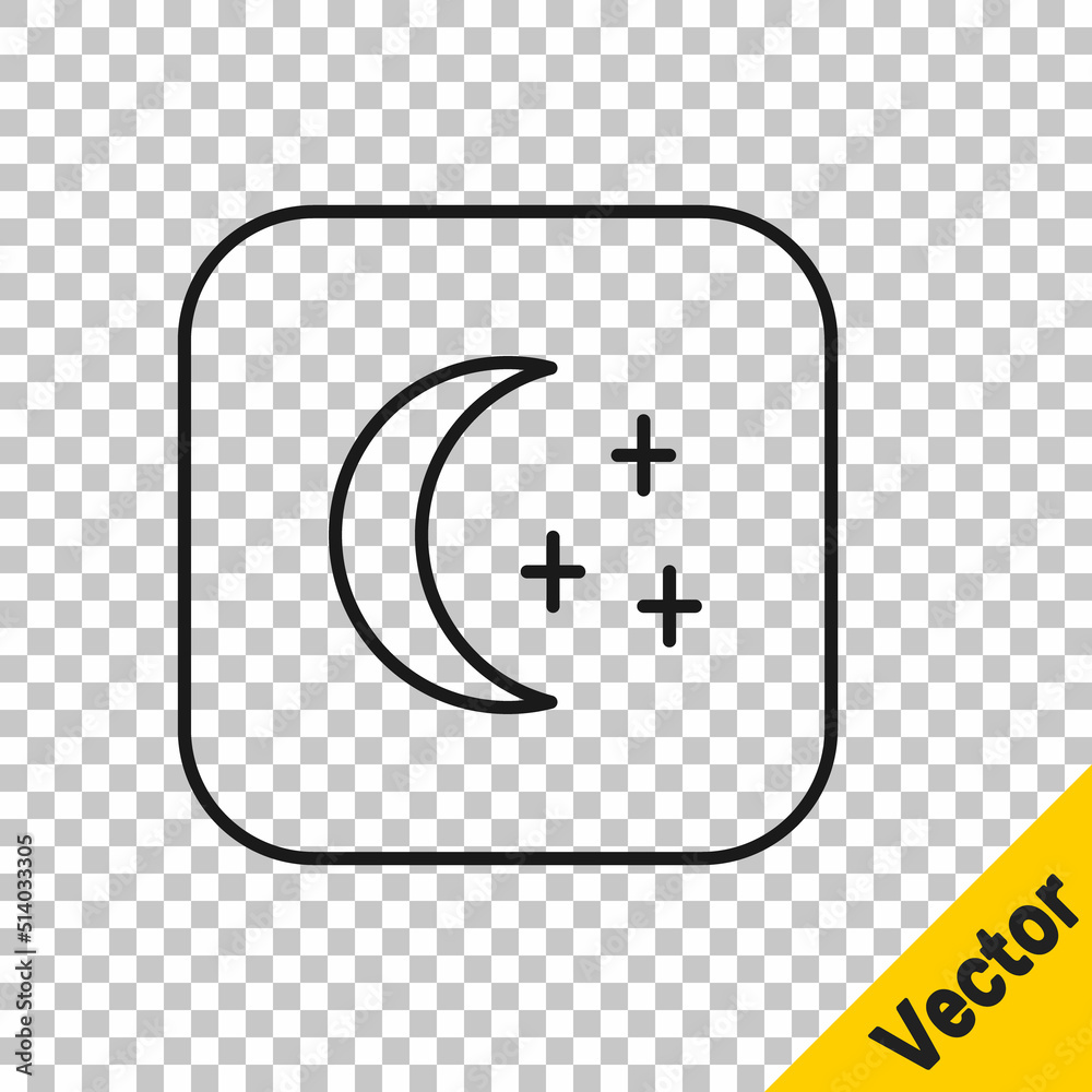 Black line Moon and stars icon isolated on transparent background ...