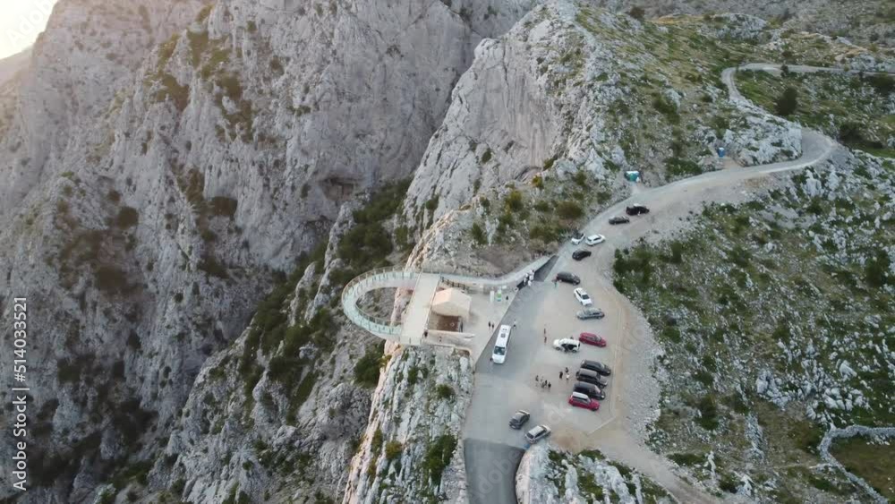 Skywalk on the mountain Biokovo aerial top view. Skywalk glass ...